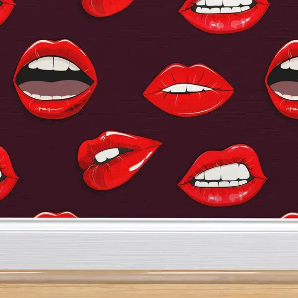 Spoonflower Love Lips Dark Pattern 100% Natural Sisal Grasscloth Wallcovering
