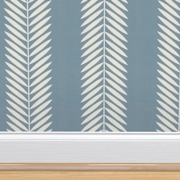 Spoonflower Laurel Leaf 7c98ab And White Dove 100% Natural Sisal Grasscloth Wallcovering - Blue,white