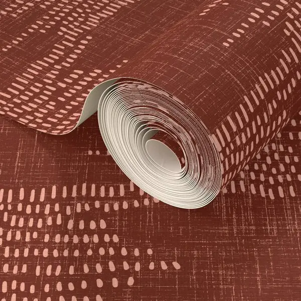 Spoonflower A Dash Of This And That Rust 100% Natural Sisal Grasscloth Wallcovering - Brown,pink,red