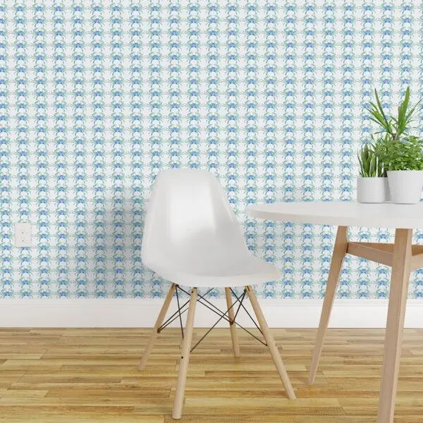 Spoonflower Watercolor Crab Small Abstract Coastal Beach Custom Pre-pasted Wallpaper - Blue