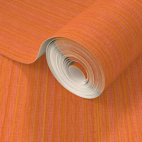 Spoonflower Beaded Mini Stripe Papaya Orange 100% Natural Sisal Grasscloth Wallcovering - Coral,orange