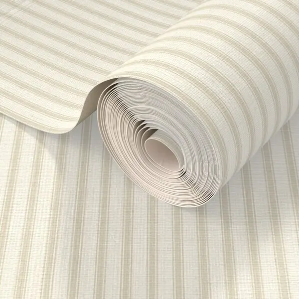 Spoonflower Ticking Stripe Bone & Cream 100% Natural Sisal Grasscloth Wallcovering - White,gray