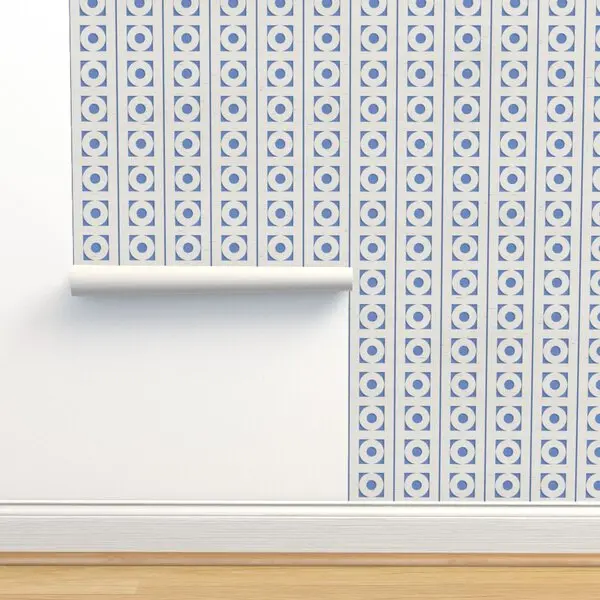 Spoonflower Blue Circle Trim 100% Natural Sisal Grasscloth Wallcovering