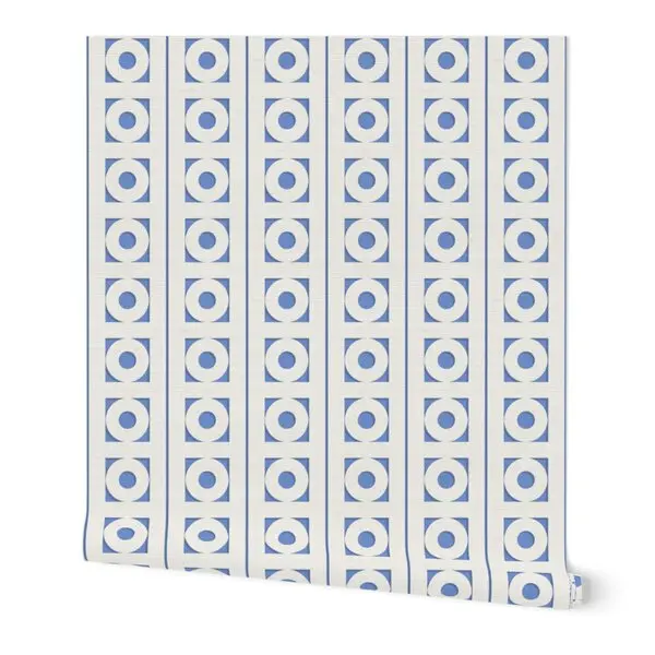 Spoonflower Blue Circle Trim 100% Natural Sisal Grasscloth Wallcovering