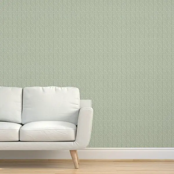 Spoonflower Floral Stripe Sage 100% Natural Sisal Grasscloth Wallcovering - Green,gray,mint