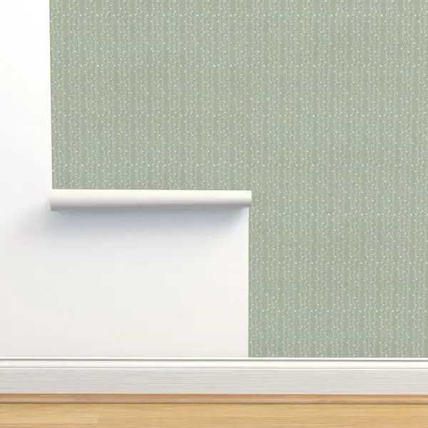 Spoonflower Floral Stripe Sage 100% Natural Sisal Grasscloth Wallcovering - Green,gray,mint