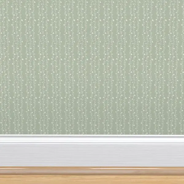 Spoonflower Floral Stripe Sage 100% Natural Sisal Grasscloth Wallcovering - Green,gray,mint