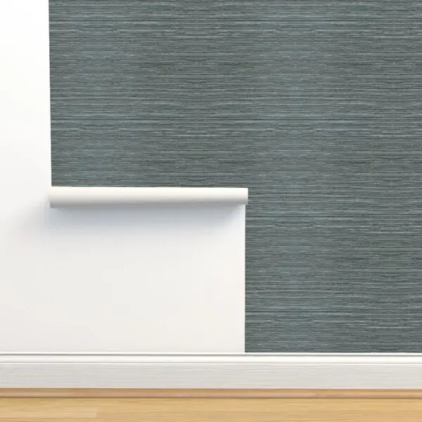 Spoonflower Grasscloth Seafoa Charcoal 100% Natural Sisal Grasscloth Wallcovering - Blue,gray