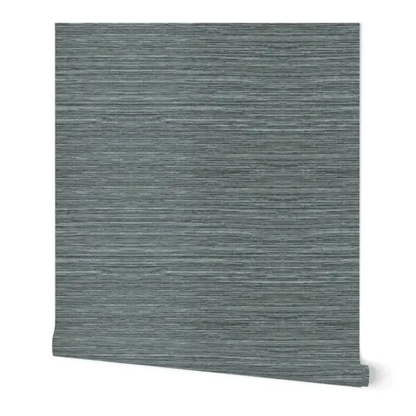 Spoonflower Grasscloth Seafoa Charcoal 100% Natural Sisal Grasscloth Wallcovering - Blue,gray