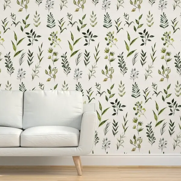 Spoonflower Greenery 100% Natural Sisal Grasscloth Wallcovering - Gray,green