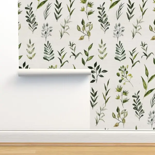 Spoonflower Greenery 100% Natural Sisal Grasscloth Wallcovering - Gray,green