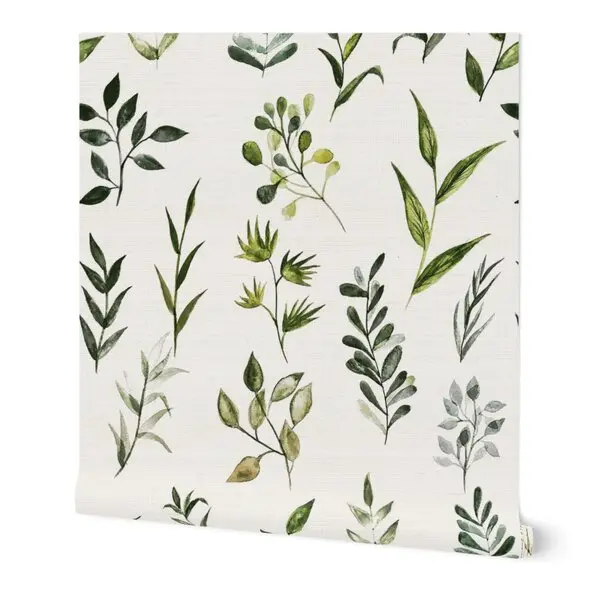 Spoonflower Greenery 100% Natural Sisal Grasscloth Wallcovering - Gray,green