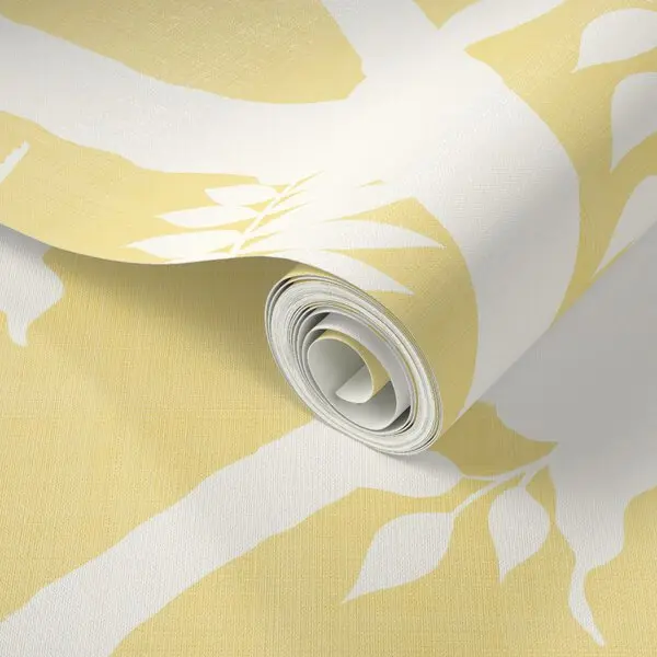 Spoonflower Chinoiserie Butter Yellow Cream Floral Flower Custom Removable Wallpaper - White,cream,yellow