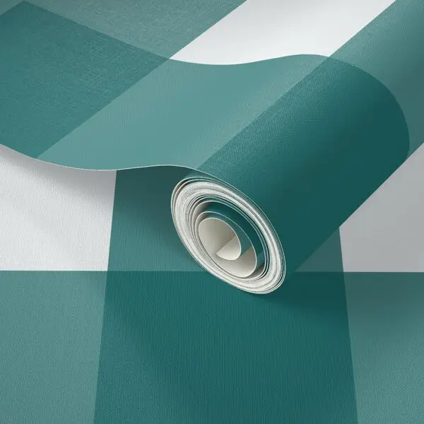Spoonflower Buffalo Check Plaid Rustic Gingham Cabin Custom Pre-pasted Wallpaper - Teal