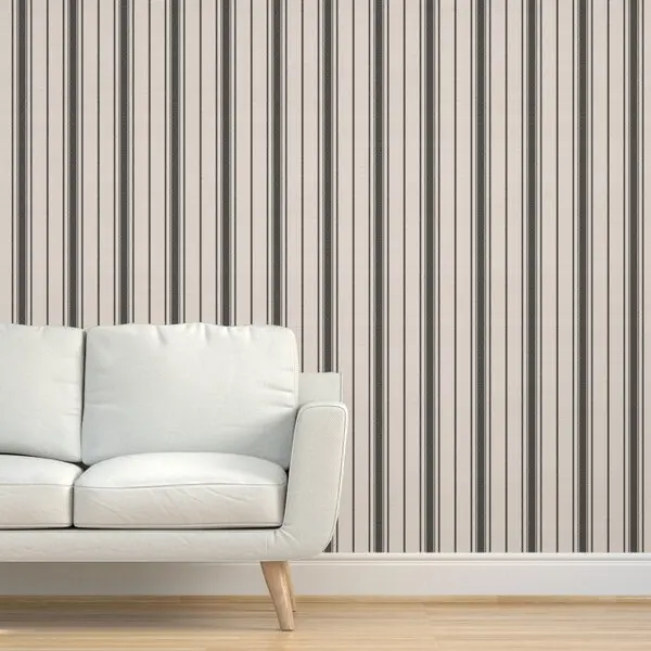 Spoonflower Grain Sack Stripe 2 In Ebony 100% Natural Sisal Grasscloth Wallcovering - Gray
