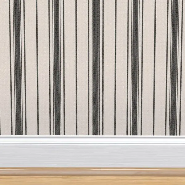 Spoonflower Grain Sack Stripe 2 In Ebony 100% Natural Sisal Grasscloth Wallcovering - Gray