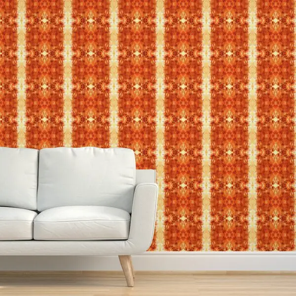 Spoonflower Roadside Weeds & Flowers 100% Natural Sisal Grasscloth Wallcovering - Orange,beige
