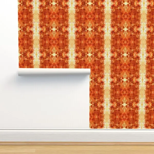 Spoonflower Roadside Weeds & Flowers 100% Natural Sisal Grasscloth Wallcovering - Orange,beige