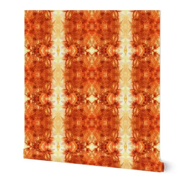 Spoonflower Roadside Weeds & Flowers 100% Natural Sisal Grasscloth Wallcovering - Orange,beige