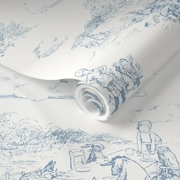 Spoonflower Toile Custom Pre-pasted Wallpaper - Blue