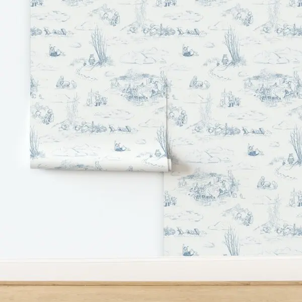 Spoonflower Toile Custom Pre-pasted Wallpaper - Blue