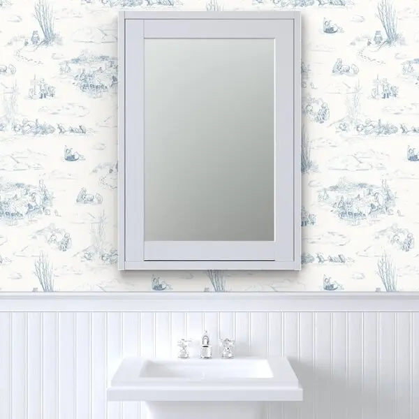 Spoonflower Toile Custom Pre-pasted Wallpaper - Blue