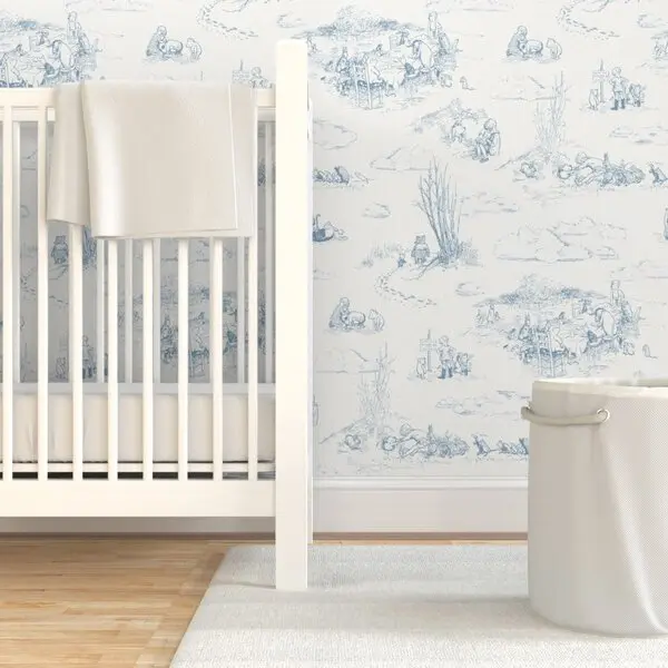 Spoonflower Toile Custom Pre-pasted Wallpaper - Blue