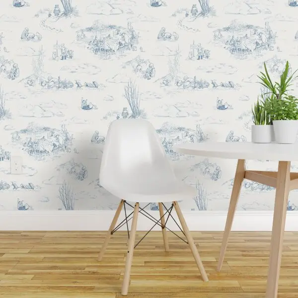 Spoonflower Toile Custom Pre-pasted Wallpaper - Blue
