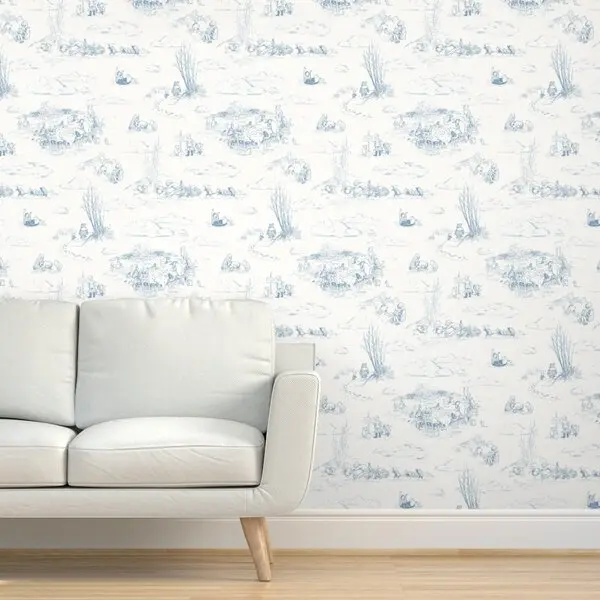 Spoonflower Toile Custom Pre-pasted Wallpaper - Blue