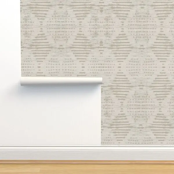 Spoonflower Kufi Square Parchment 100% Natural Sisal Grasscloth Wallcovering - Beige,gray