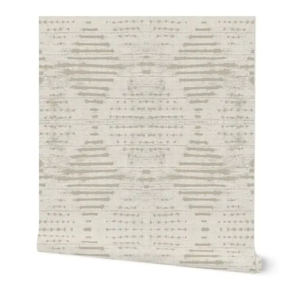Spoonflower Kufi Square Parchment 100% Natural Sisal Grasscloth Wallcovering - Beige,gray