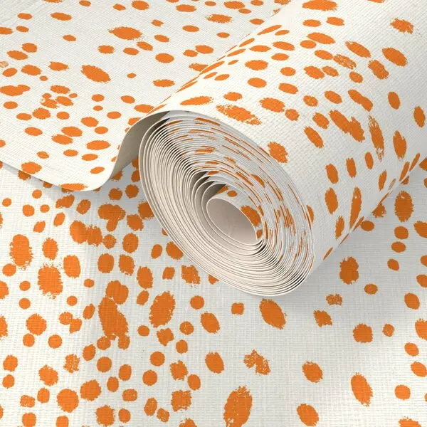 Spoonflower Orange Animal Dots Decor 100% Natural Sisal Grasscloth Wallcovering - White,orange,gray
