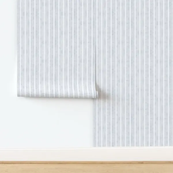 Spoonflower Faded Stripes Neutral Coastal Boho Geometric Custom Pre-pasted Wallpaper - Gray