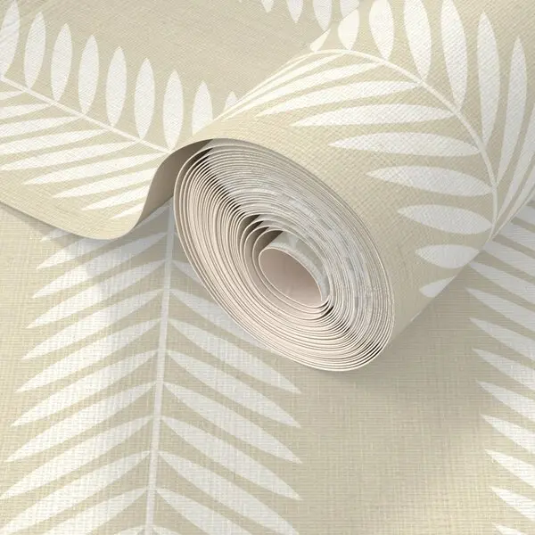 Spoonflower Laurel Leaf Beige And White 100% Natural Sisal Grasscloth Wallcovering - Green,gray,white
