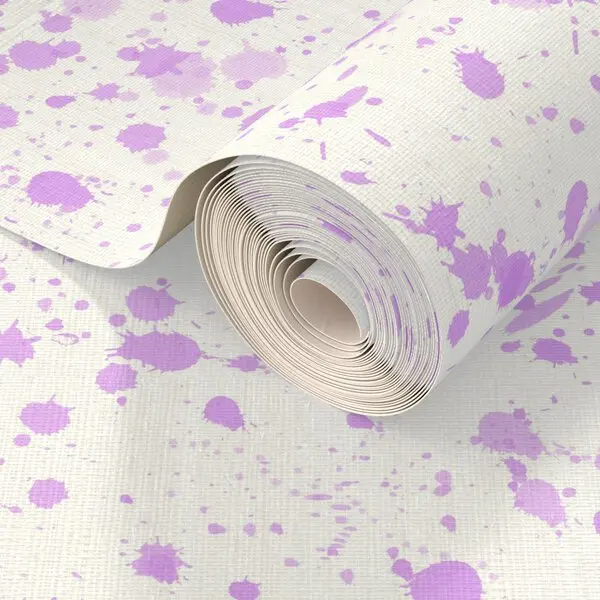 Spoonflower Paint Splatter Splash Dots Spots Orchid Lavender 100% Natural Sisal Grasscloth Wallcovering - White,purple,gray