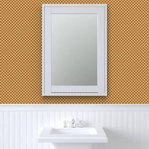 Spoonflower Vintage Retro Warm 70s Checkered Chocolate Custom Pre-pasted Wallpaper - Brown
