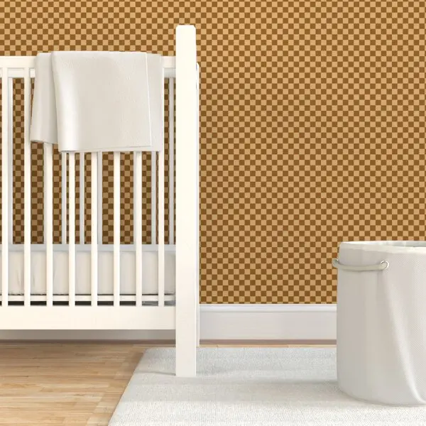 Spoonflower Vintage Retro Warm 70s Checkered Chocolate Custom Pre-pasted Wallpaper - Brown