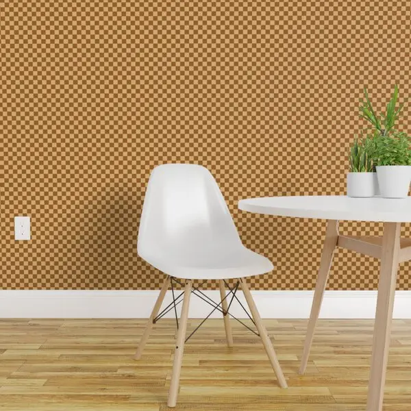 Spoonflower Vintage Retro Warm 70s Checkered Chocolate Custom Pre-pasted Wallpaper - Brown