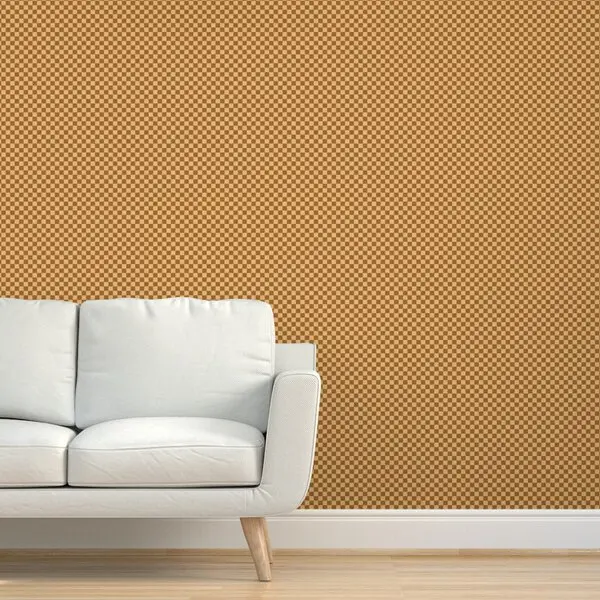 Spoonflower Vintage Retro Warm 70s Checkered Chocolate Custom Pre-pasted Wallpaper - Brown