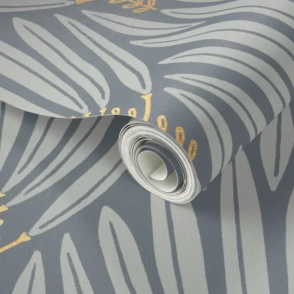 Spoonflower Leaves Floral Leaf Palm Elegant Lines Frond Custom Pre-pasted Wallpaper - Gray