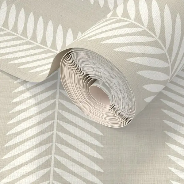 Spoonflower Laurel Leaf Putty And White 100% Natural Sisal Grasscloth Wallcovering - Gray,white
