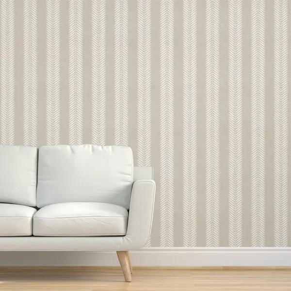 Spoonflower Laurel Leaf Putty And White 100% Natural Sisal Grasscloth Wallcovering - Gray,white