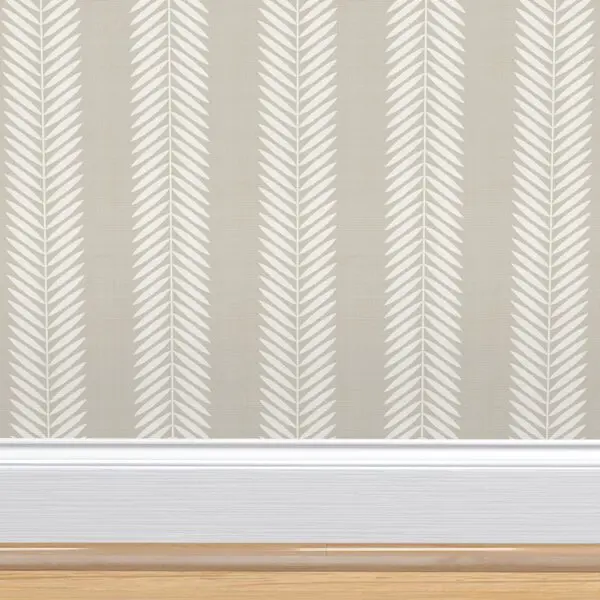 Spoonflower Laurel Leaf Putty And White 100% Natural Sisal Grasscloth Wallcovering - Gray,white