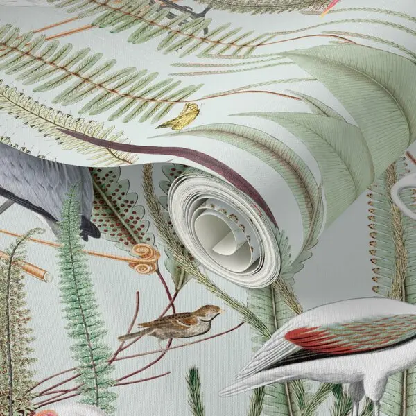 Spoonflower Herons In Marsh For Pale Medium Scale Custom Pre-pasted Wallpaper