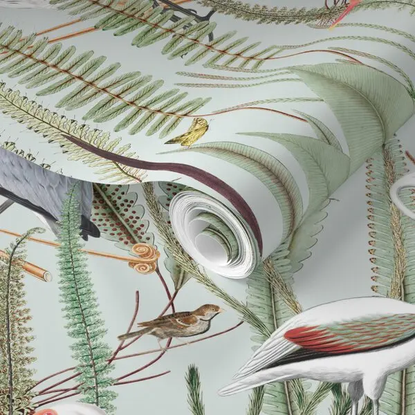 Spoonflower Herons In Marsh For Pale Medium Scale Custom Pre-pasted Wallpaper - Blue