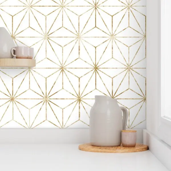 Spoonflower Star Geo Gold On Bkgd Custom Pre-pasted Wallpaper
