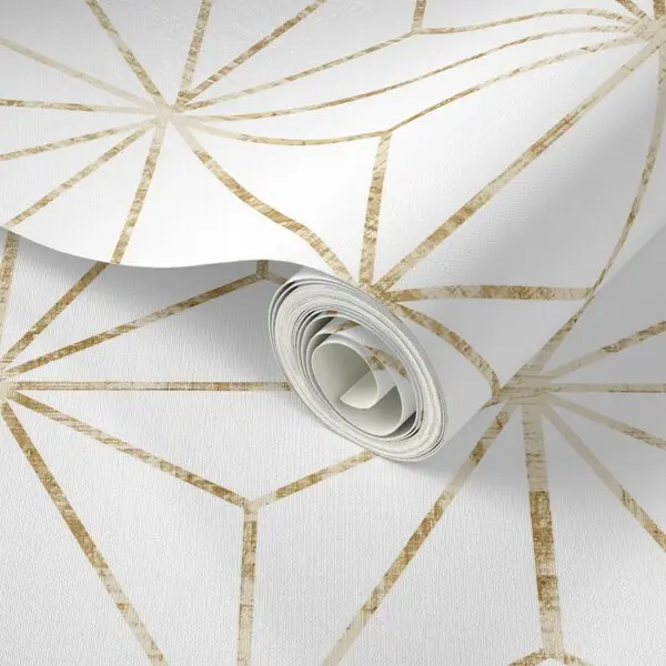 Spoonflower Star Geo Gold On Bkgd Custom Pre-pasted Wallpaper - White