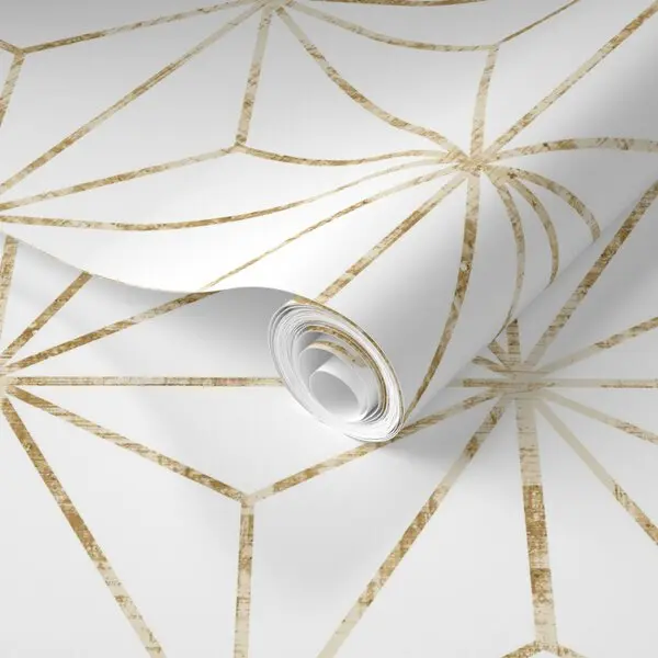 Spoonflower Star Geo Gold On Bkgd Custom Pre-pasted Wallpaper - White