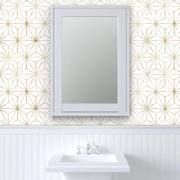 Spoonflower Star Geo Gold On Bkgd Custom Pre-pasted Wallpaper