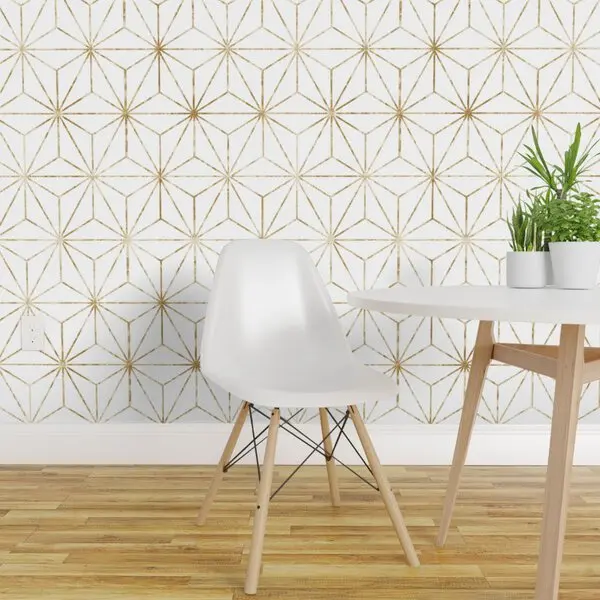 Spoonflower Star Geo Gold On Bkgd Custom Pre-pasted Wallpaper